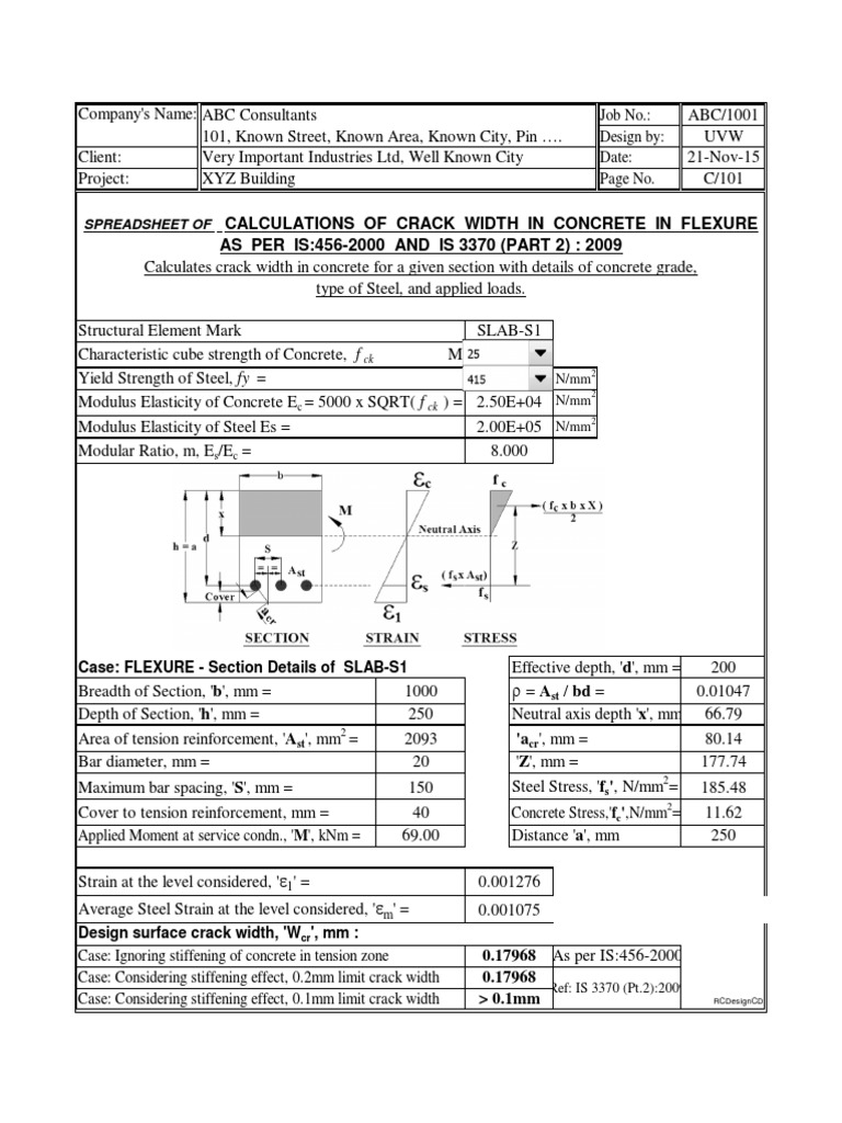 Crack Width Calculation Spreadsheet | PDF | Bending | Strength Of Materials