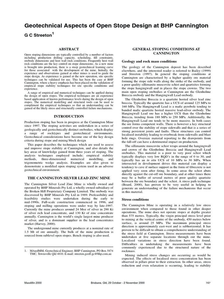 Geotechnical Aspects of Open Stope Design at BHP Cannington: G C ...