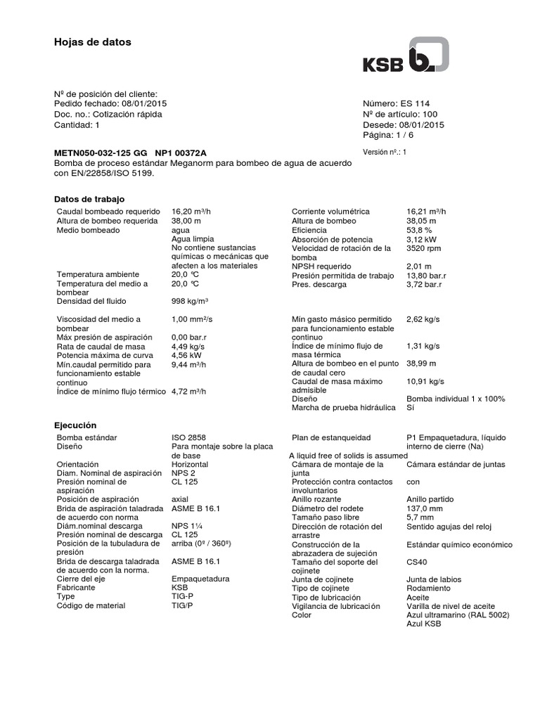 Metn050-032-125 GG | PDF | Descarga (hidrología) | Bomba