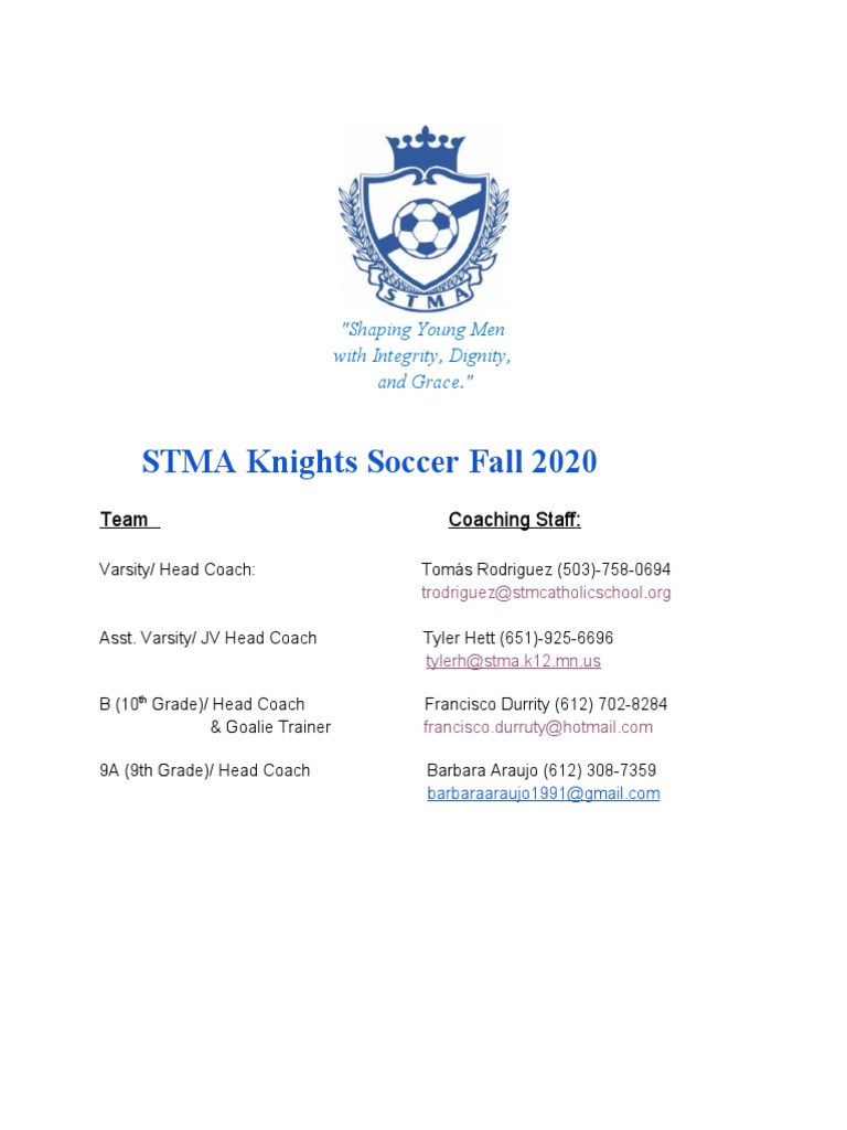 STMA Knights Soccer Fall 2020: "Shaping Young Men With Integrity ...