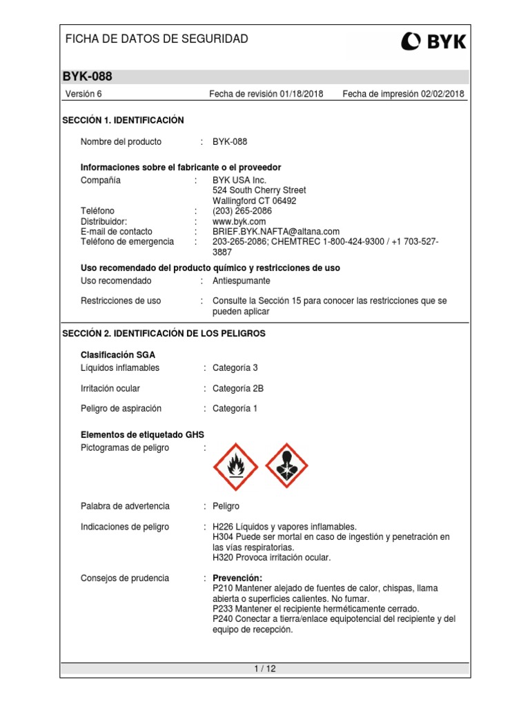 Ficha de Seguridad BYK-088 | PDF | Toxicología | Agua