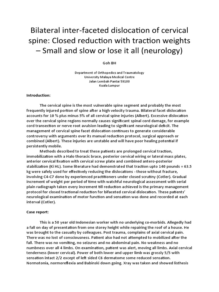 Bilateral Inter-Faceted Dislocation of Cervical Spine: Closed Reduction ...