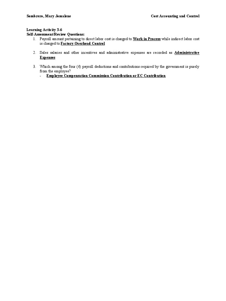 Learning Activity 3 6 - RECORDING OF PAYROLL | PDF