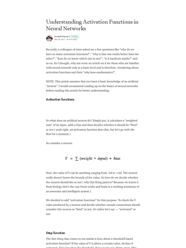 Understanding Activation Functions in Neural Networks | PDF