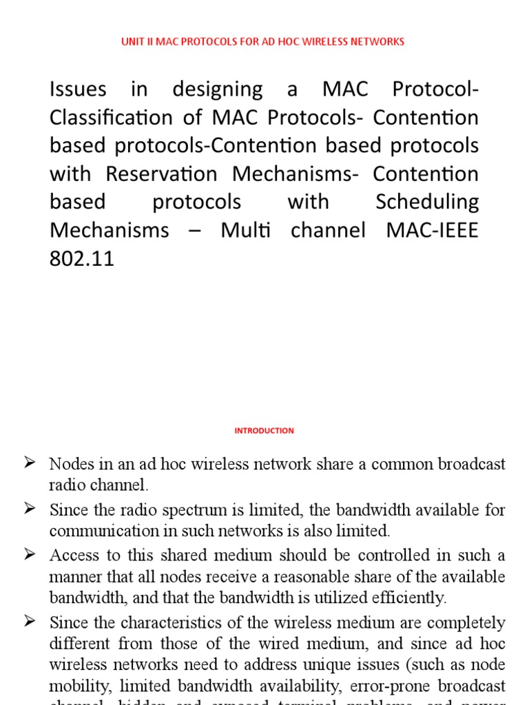 Unit Ii Mac Protocols For Ad Hoc Wireless Networks | PDF | Wireless Ad Hoc Network | Quality Of ...
