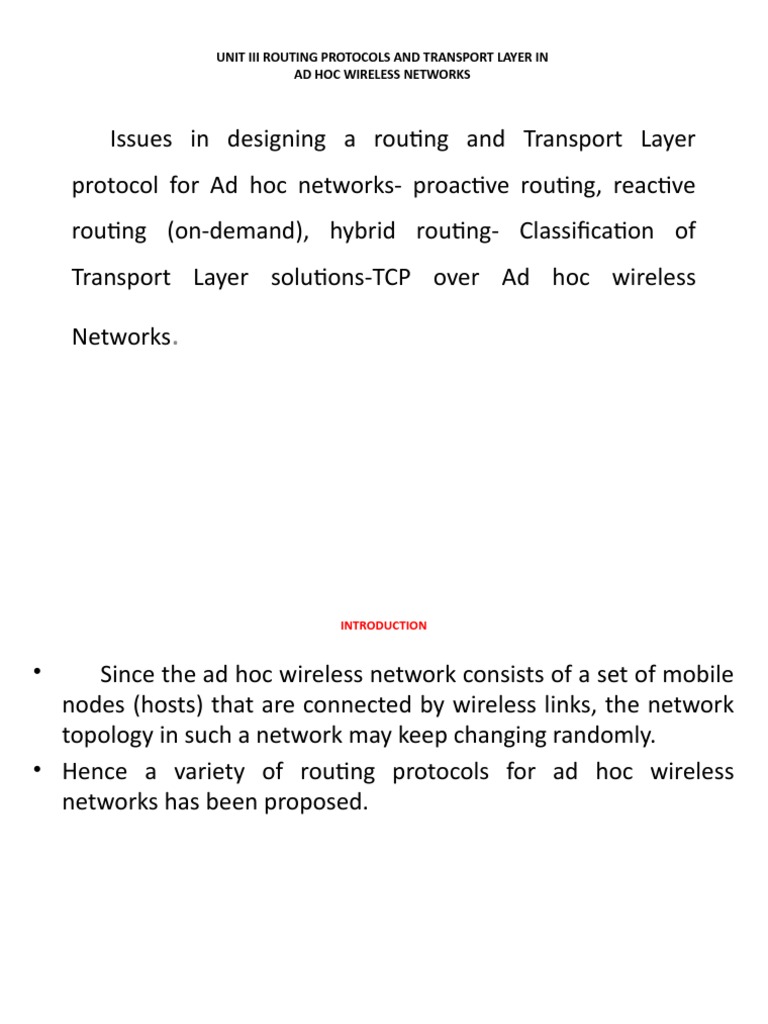 Unit Iii Routing Protocols and Transport Layer in Ad Hoc Wireless Networks | PDF | Routing ...