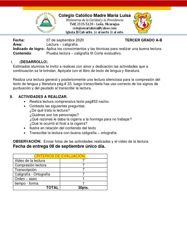 Examen de Lectura y Caligrafía III | PDF | Escritura | Prueba / examen