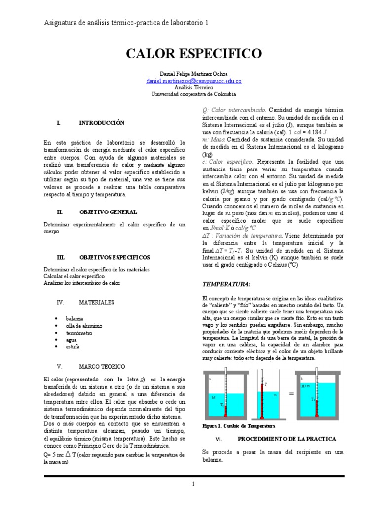 Calor Específico: Práctica de Laboratorio | PDF | Calor | Temperatura
