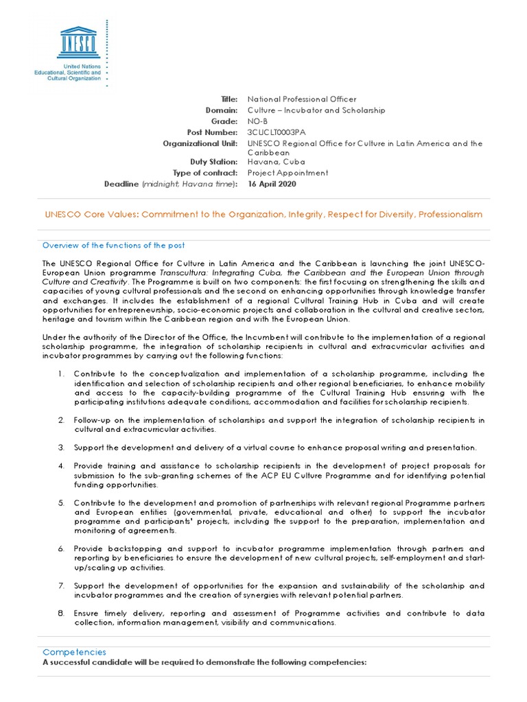 UNESCO Core Values: Commitment To The Organization, Integrity, Respect ...