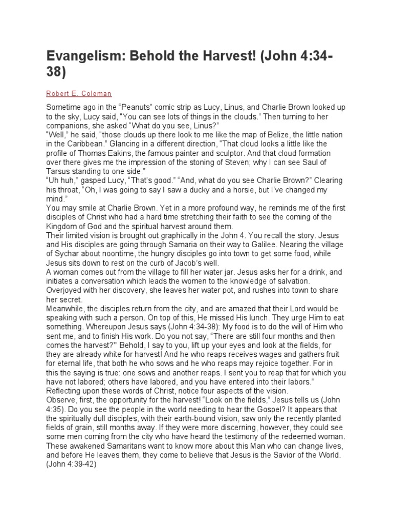 Evangelism - Behold The Harvest! John 4 34-38 | PDF | Gospel Of Matthew ...