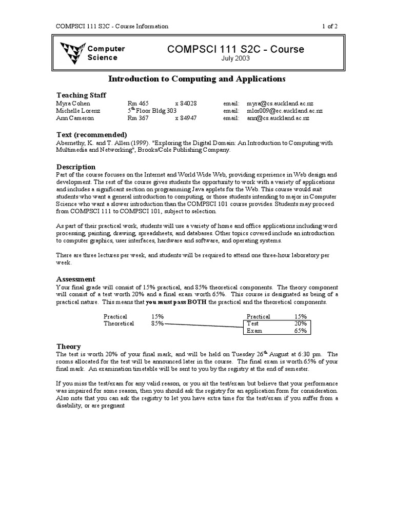 COMPSCI 111 S2C - Course: Introduction To Computing and Applications | Download Free PDF ...