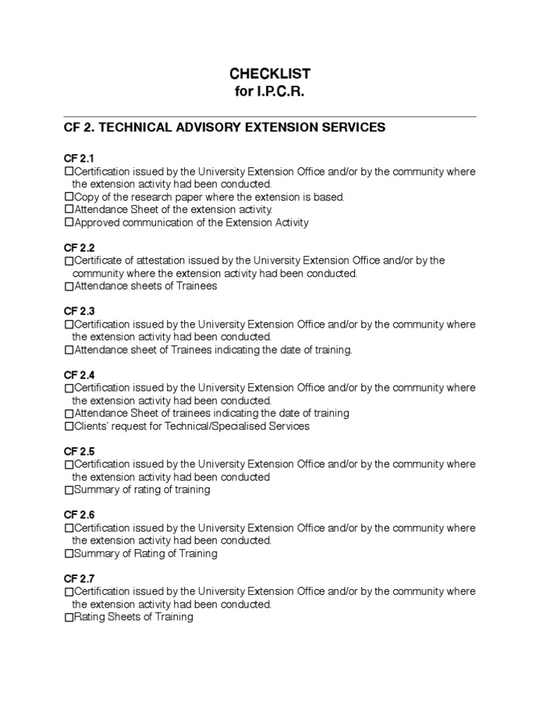 Documentation Checklist for the Instructional Performance and ...