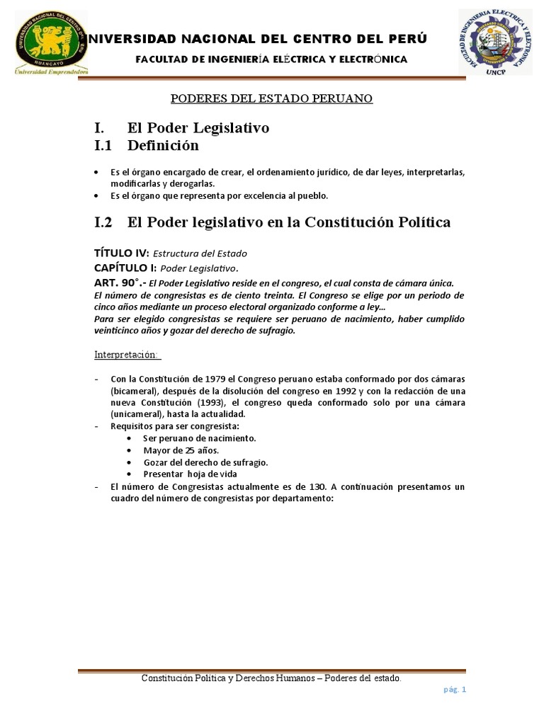 Poderes Del Estado Peruano (Monografía) | PDF | Separación de poderes ...