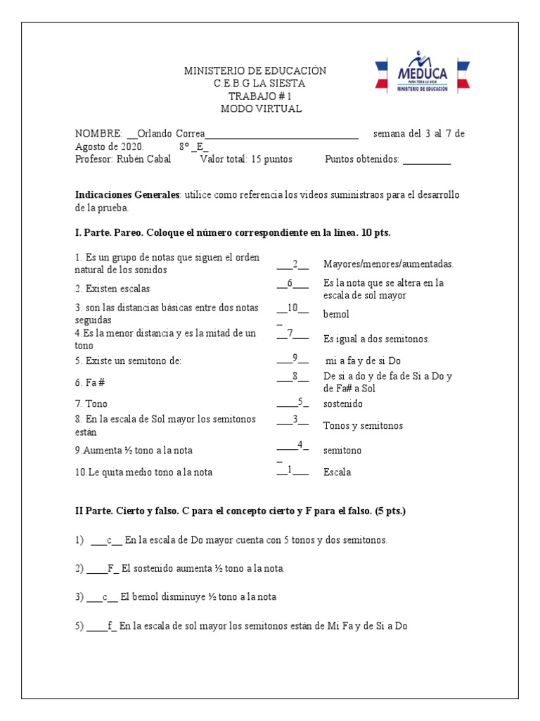 Ejemplo de Pareo para Examen de Música | PDF | Artes del Lenguaje y ...