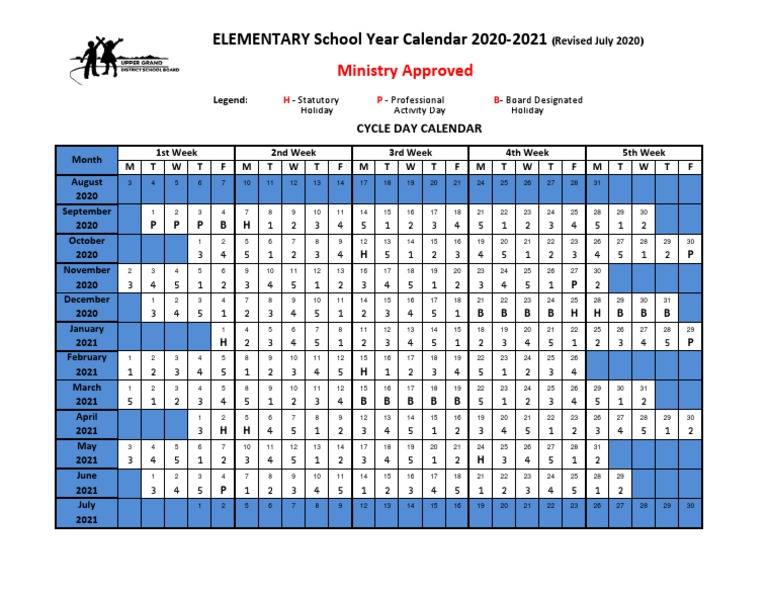 Approved Revised Elementary Cycle Day Calendar For Website Posting ...