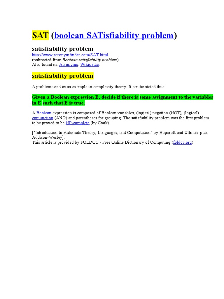 SAT Problem Definition | PDF