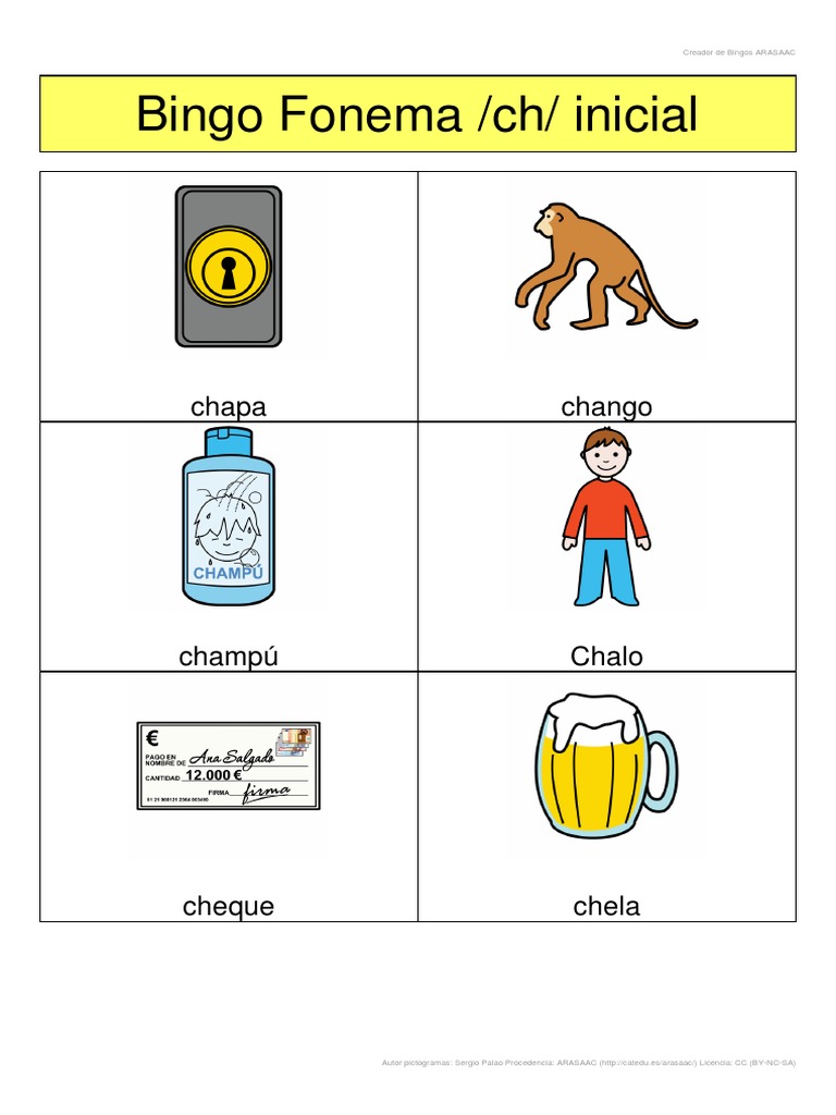 Bingo Fonema /ch/ Inicial | PDF