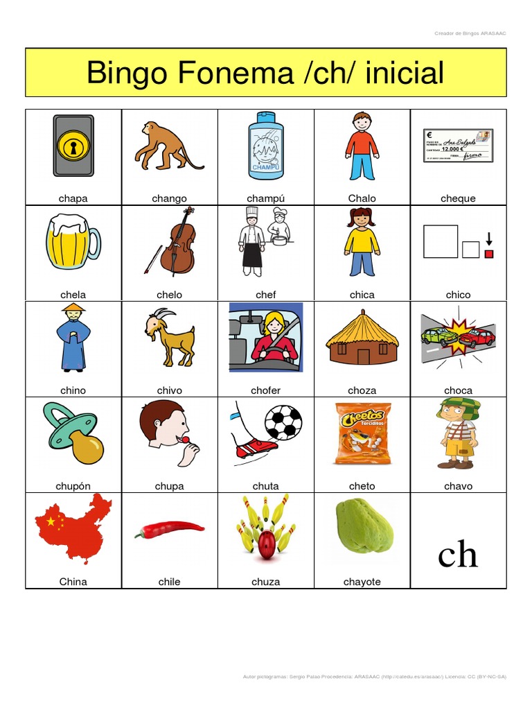 Anexo 5 Bingo +5 Años Fonema CH | PDF