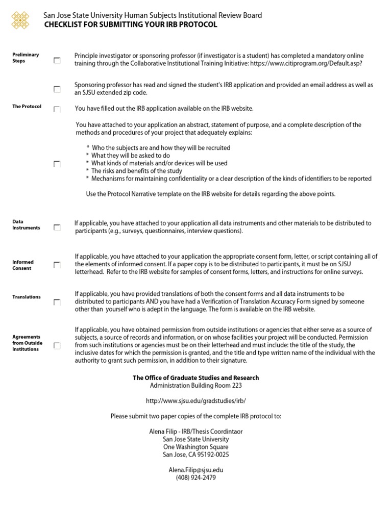 Irb Checklist | PDF | Institutional Review Board | Science