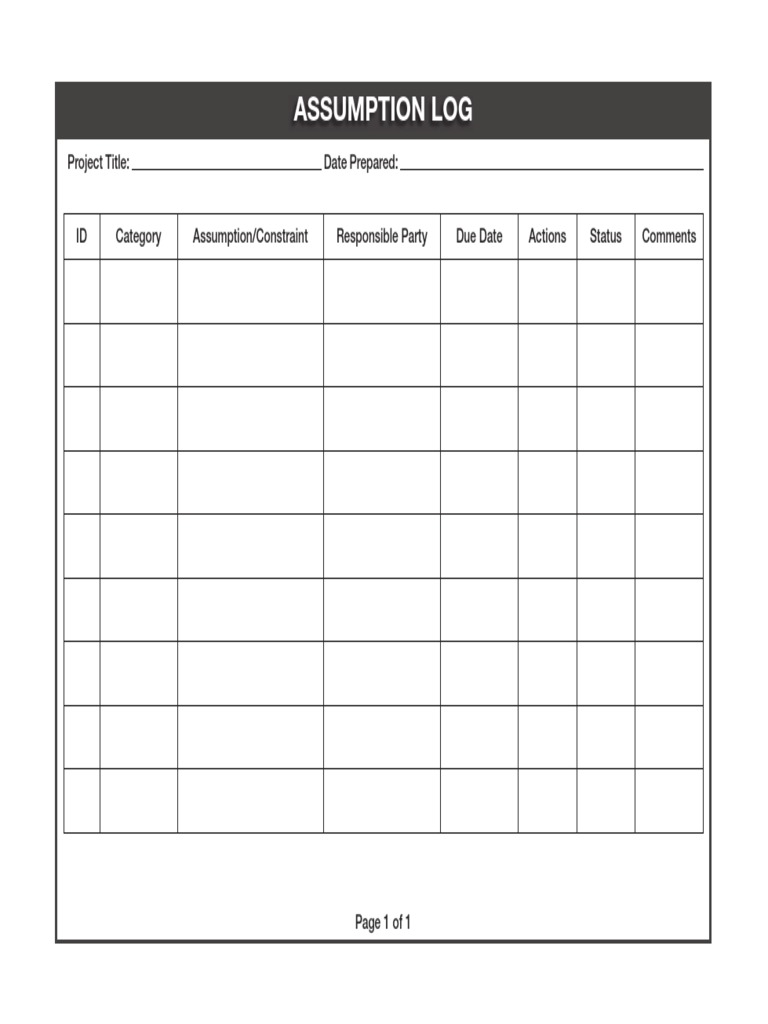 Form 1.2 - Assumption Log PDF | PDF