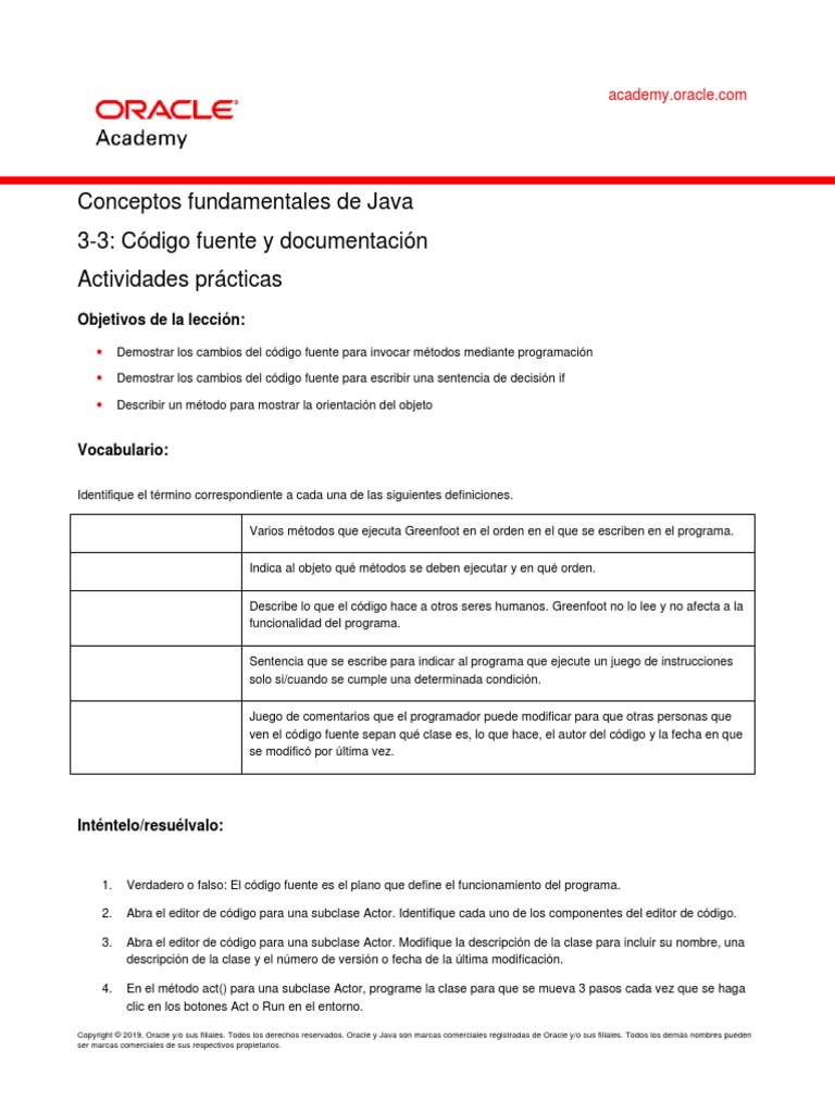 JF 3 3 Practice Esp PDF | PDF | Java (lenguaje de programación) | Programa de computadora