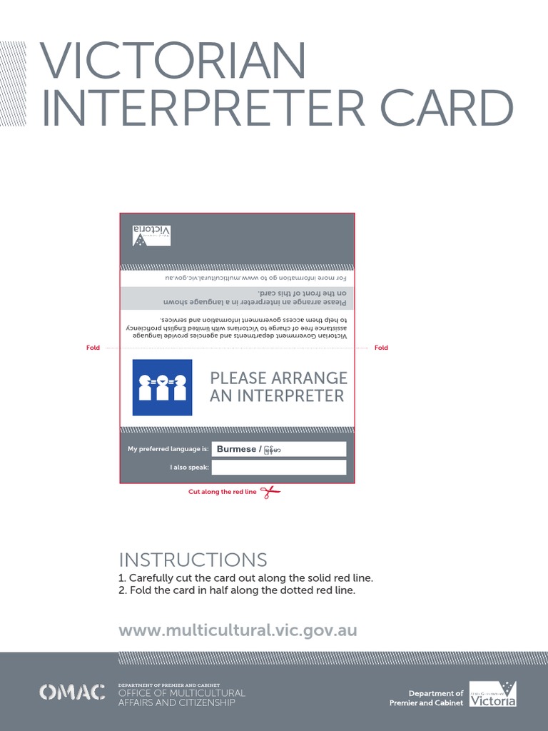 Victorian Interpreter Card-Burmese | PDF