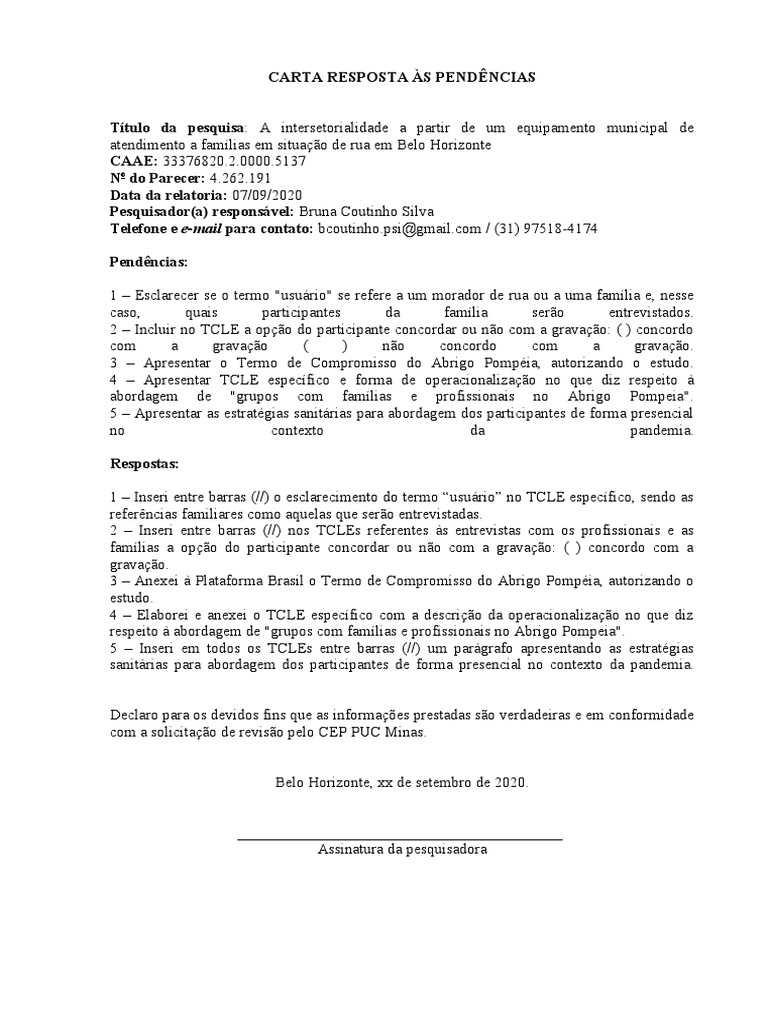 Modelo Carta Resposta Ao Cep | PDF