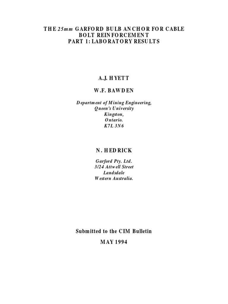 Garford Cable Bolts Report | PDF | Strength Of Materials | Fracture