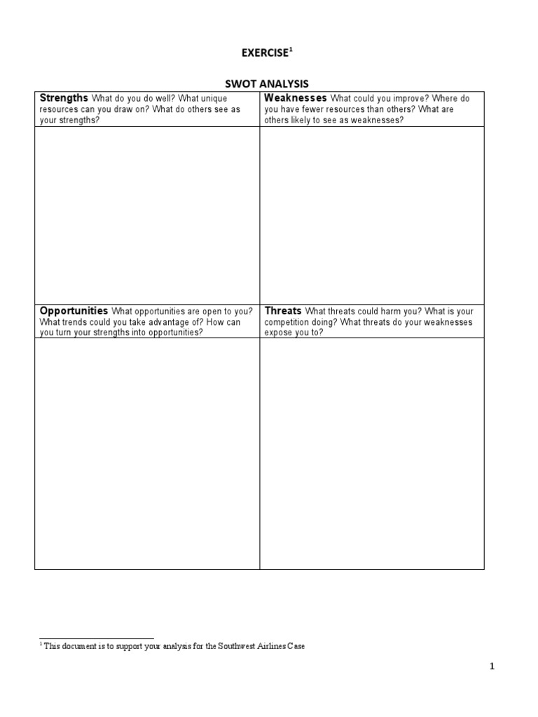 Exercise Swot Analysis: Strengths Weaknesses | PDF | Competition ...