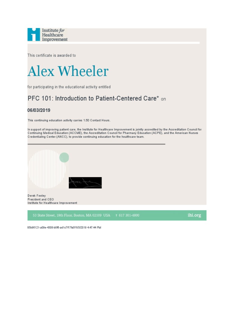 Alex Wheeler: PFC 101: Introduction To Patient-Centered Care | PDF