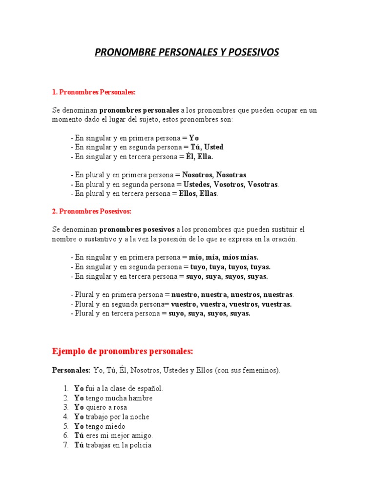 Pronombres Personales y Posesivos | PDF | Pronombre | Plural
