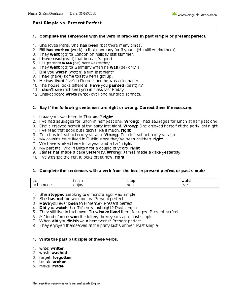 Comparing the Past Simple and Present Perfect Tenses: A Guide to ...