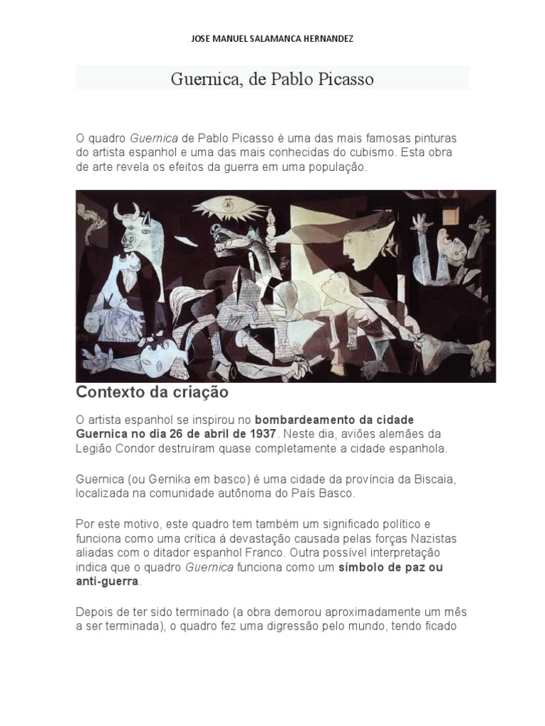 Guernica, de Pablo Picasso | PDF | Pablo Picasso | Espanha