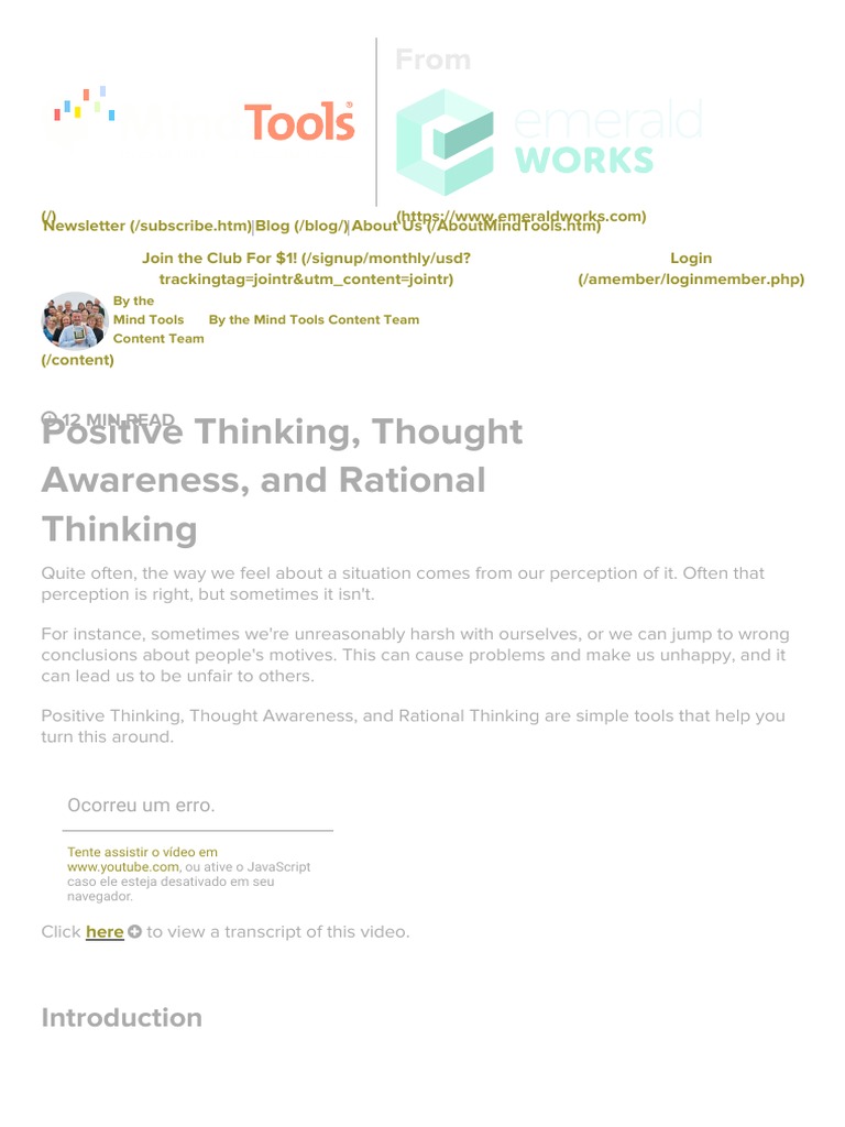 Positive Thinking For Success - From MindTools | PDF | Science ...