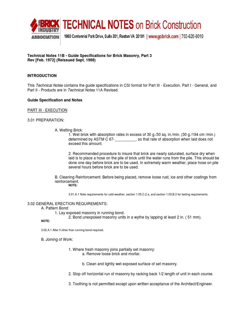 Technical Notes 11B - Guide Specifications For Brick Masonry, Part 3 ...