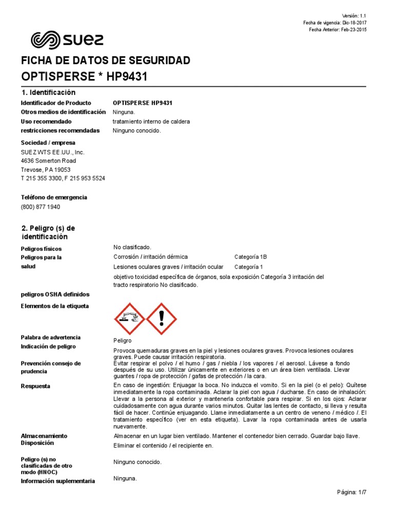 Optisperse HP9431 PDF | PDF | Residuos | Quemar