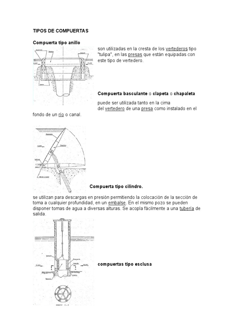 Tipos de Compuertas | PDF | Represa | Hidráulica