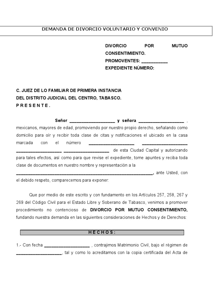 Convenio de divorcio voluntario y liquidación de bienes | PDF | Divorcio | Demanda judicial