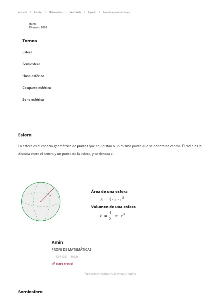La esfera: partes y secciones | PDF | Esfera | Formas geométricas