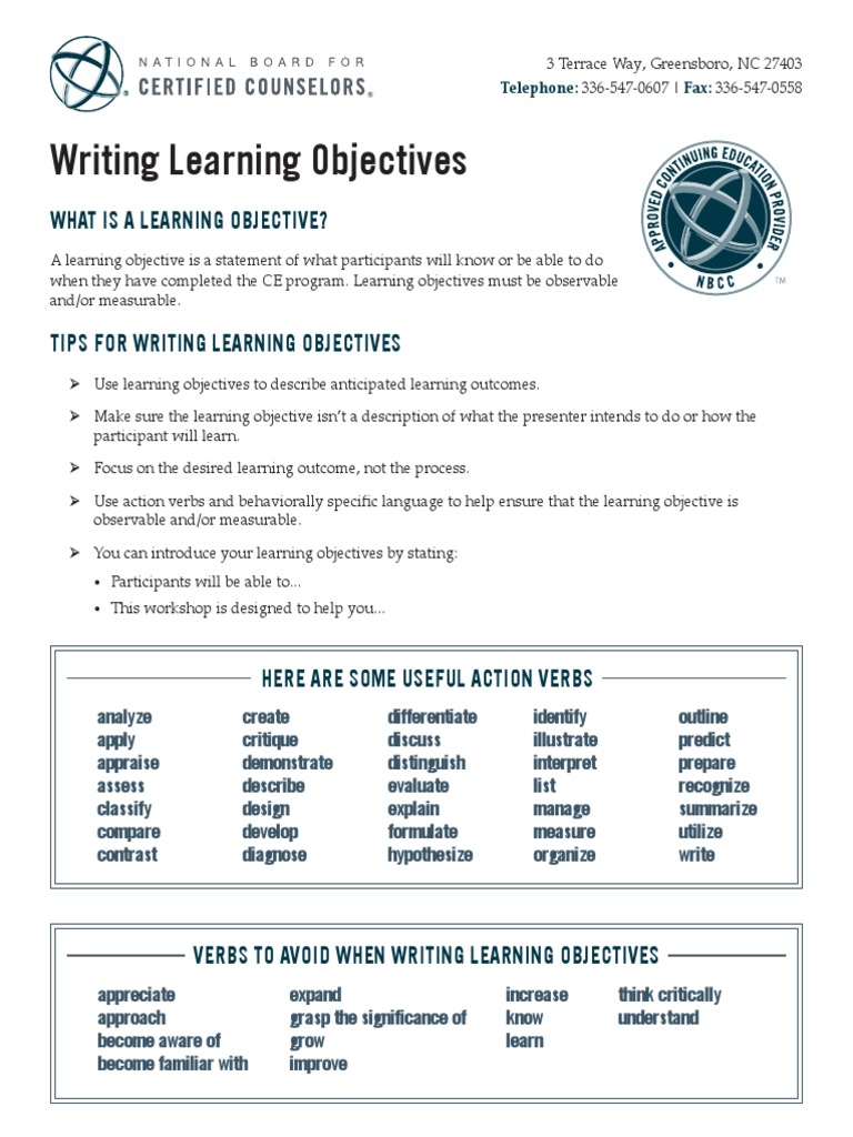 Writing Learning Objectives: What Is A Learning Objective? | PDF