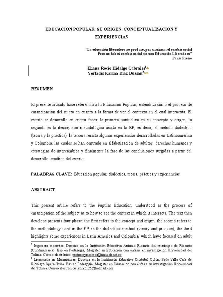 La Educación Popular | PDF | America latina | Educación avanzada