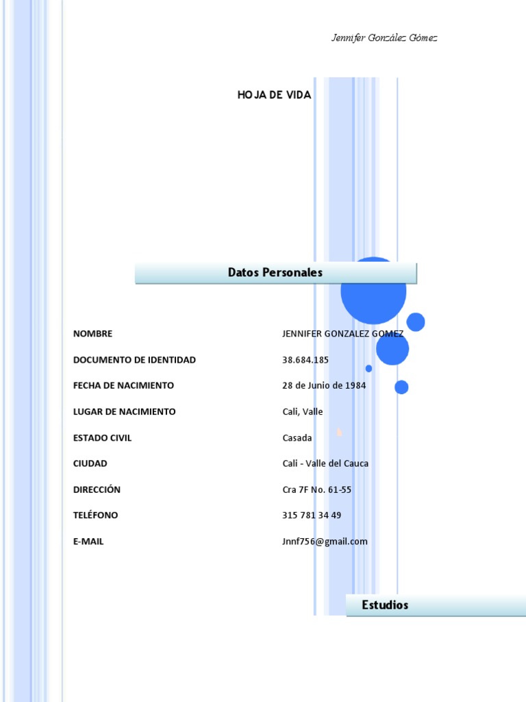 Hoja de Vida Jennifer | PDF | Business