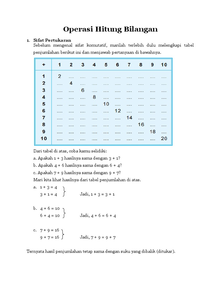 Tugas Operasi Hitung Bilangan MTK | PDF