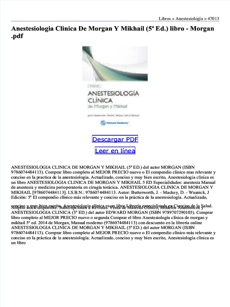 Anestesiologia Clínica de Morgan 5ª Edição | PDF