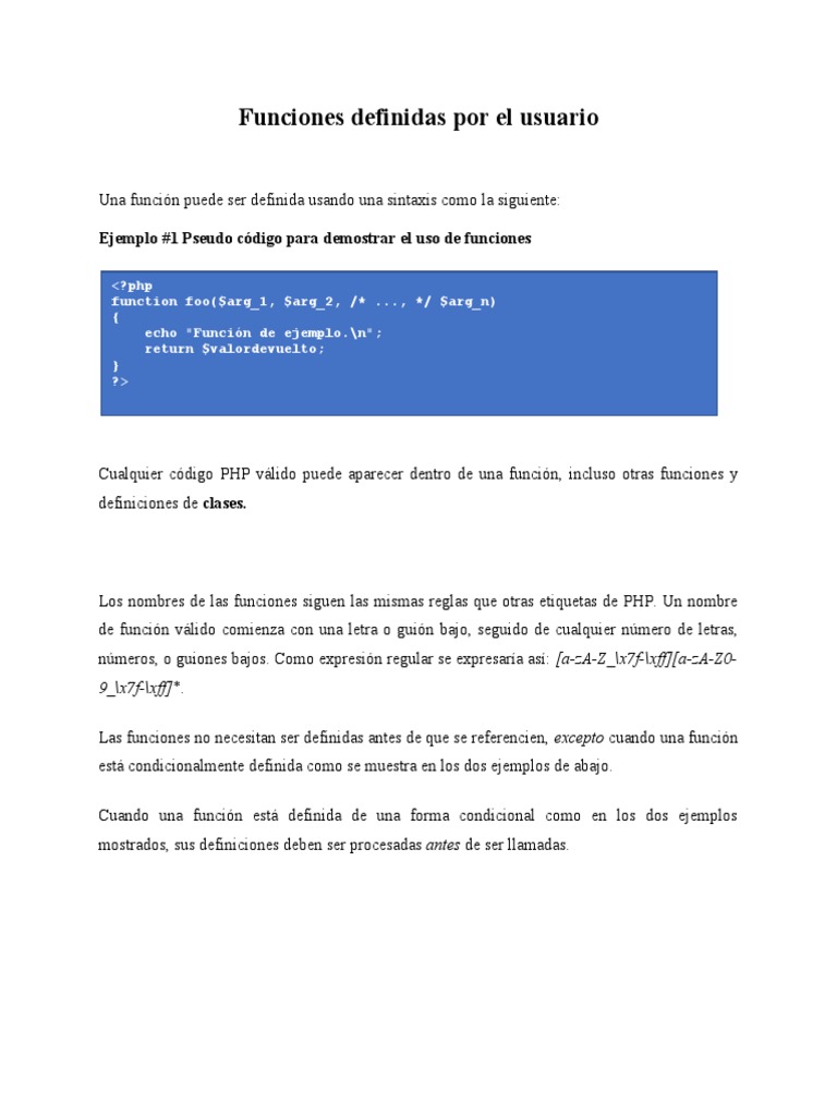 Funciones Definidas Por El Usuario | PDF | Php | Programación de ...