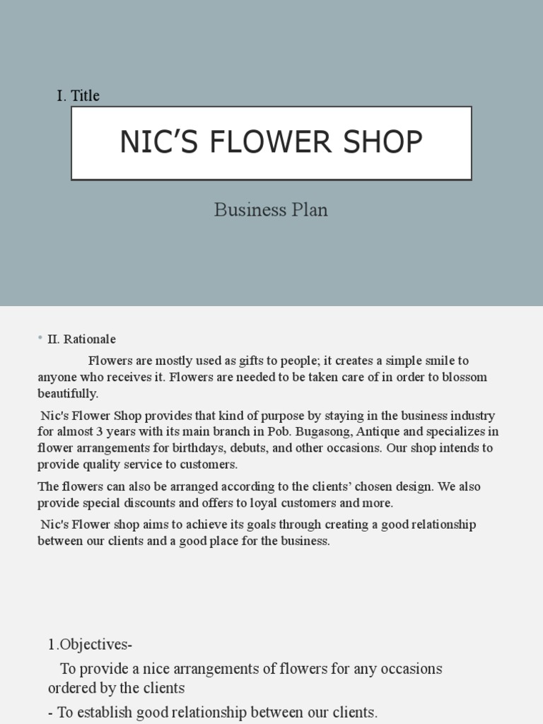 Nic'S Flower Shop: Business Plan | PDF | Floristry | Flowers