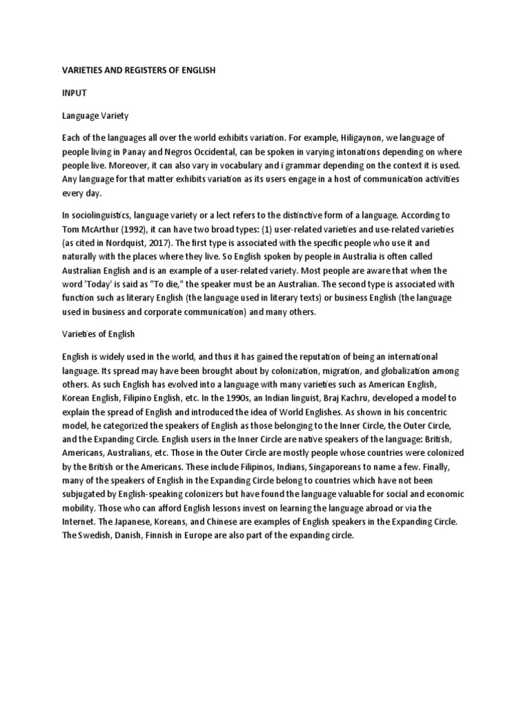 Varieties and Registers of English | PDF | English Language | Notation