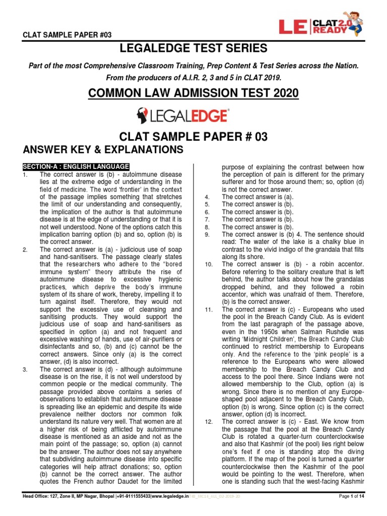 CLAT 2020 Sample Paper #03 PDF | PDF | Sleep | Reserve Bank Of India