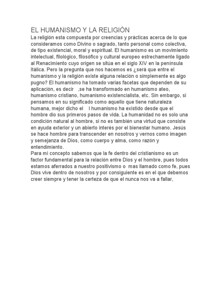 EL HUMANISMO Y LA RELIGIÓN Grado 10 | PDF