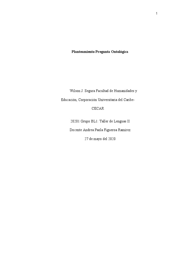 Segura-Wilson-Formulación Pregunta Ontológica | PDF | Maestros ...